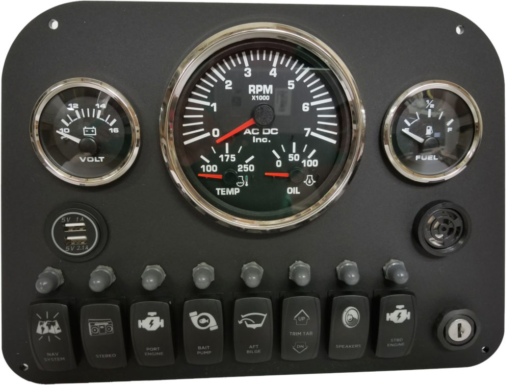Boat Panel with Rocker Switches & Multiguage | AC DC Marine Inc. Marine ...
