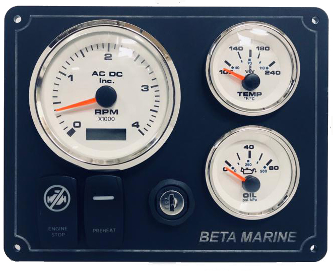 *Beta Marine Engine instrument Panel B type USA Made 3 white marine ...