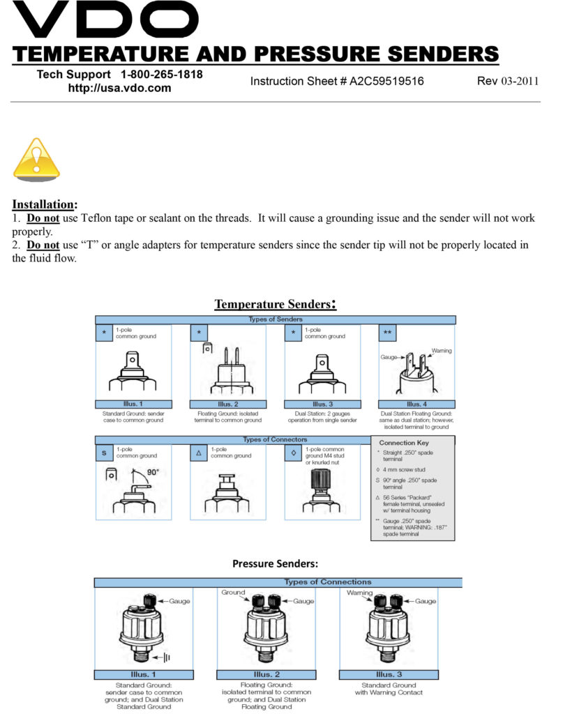 VDO Pressure Sender 350 PSI Floating Ground 1/8-27NPT | AC DC Marine Inc. Marine Electric ...