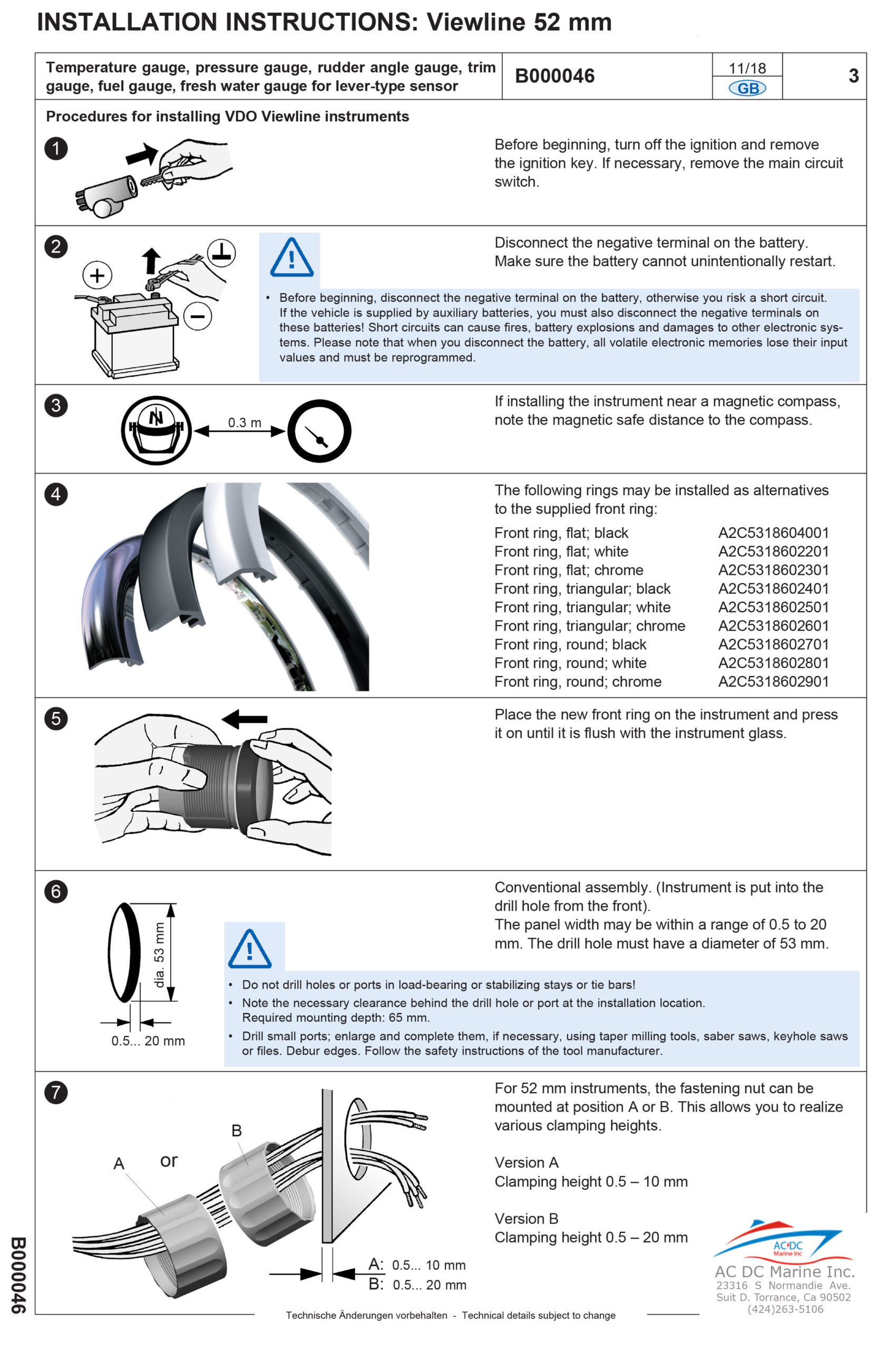 VDO VIEWLINE Set of Gauges 5000 RPM White 24V with Sensors | AC DC ...