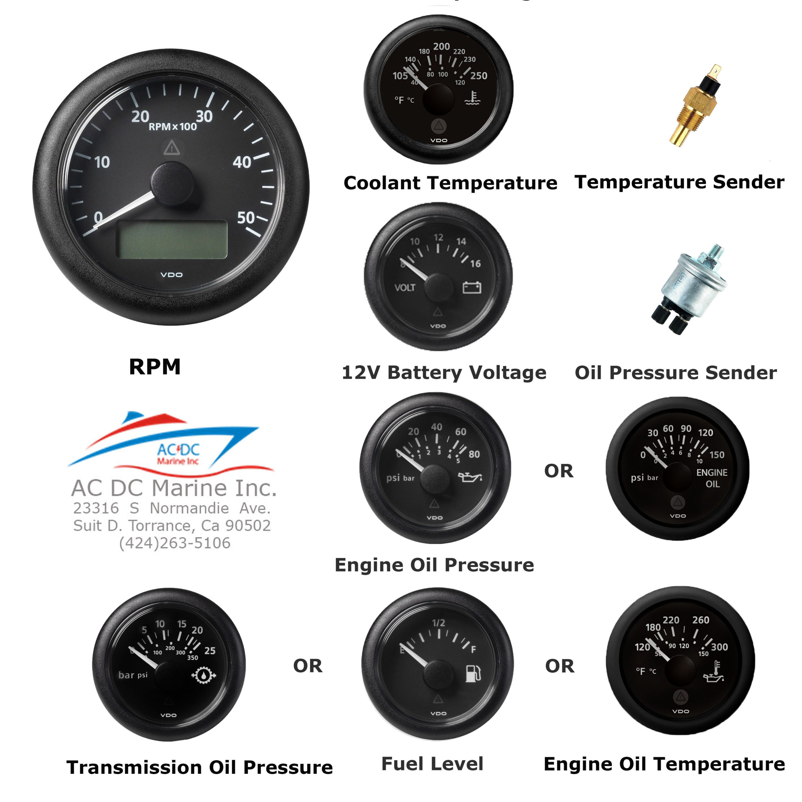 VDO VIEWLINE Set of Gauges 5000 RPM Black 12V with Sensors | AC DC ...
