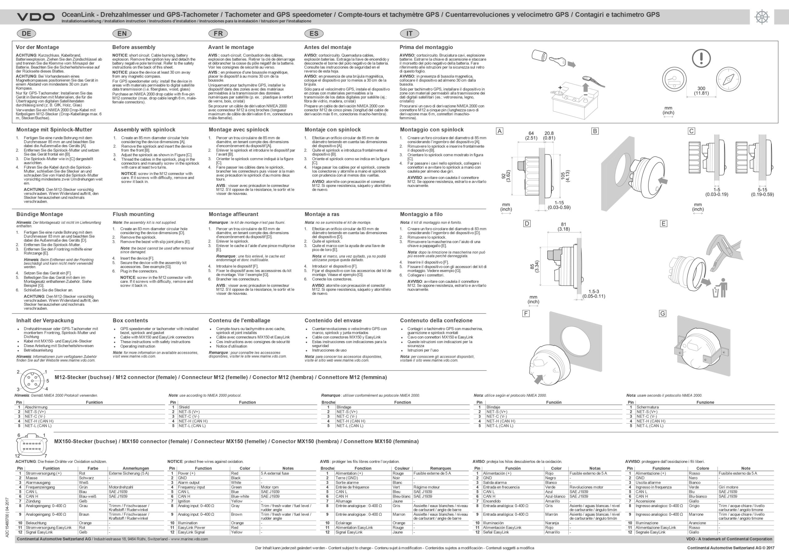 VDO Ocean Link Set of Gauges 5000 RPM White12V with Sensors – AC DC ...