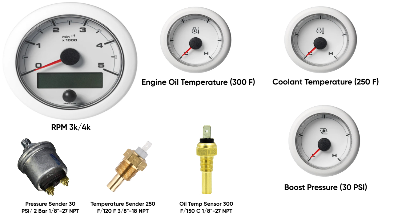 VDO Ocean Link Set of Gauges 5000 RPM White 12V with Sensors | AC DC Marine Inc. Marine Electric ...