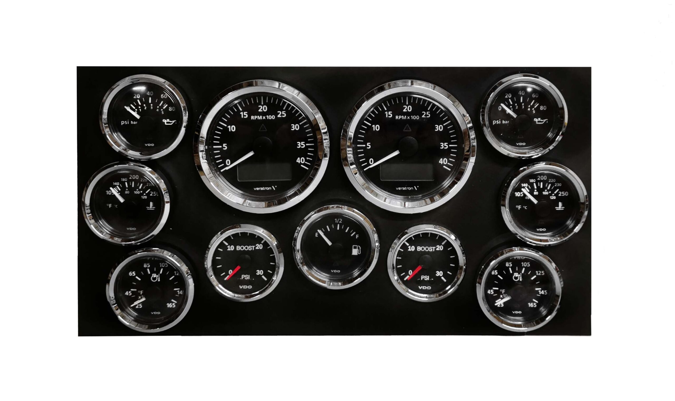 Custom Panel with VDO View Line Chrome Gauges | AC DC Marine Inc ...