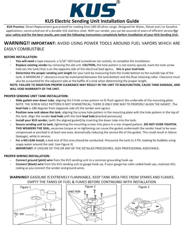 KUS-USA_SendingUnit_Installation_v4 | AC DC Marine Inc. Marine Electric ...
