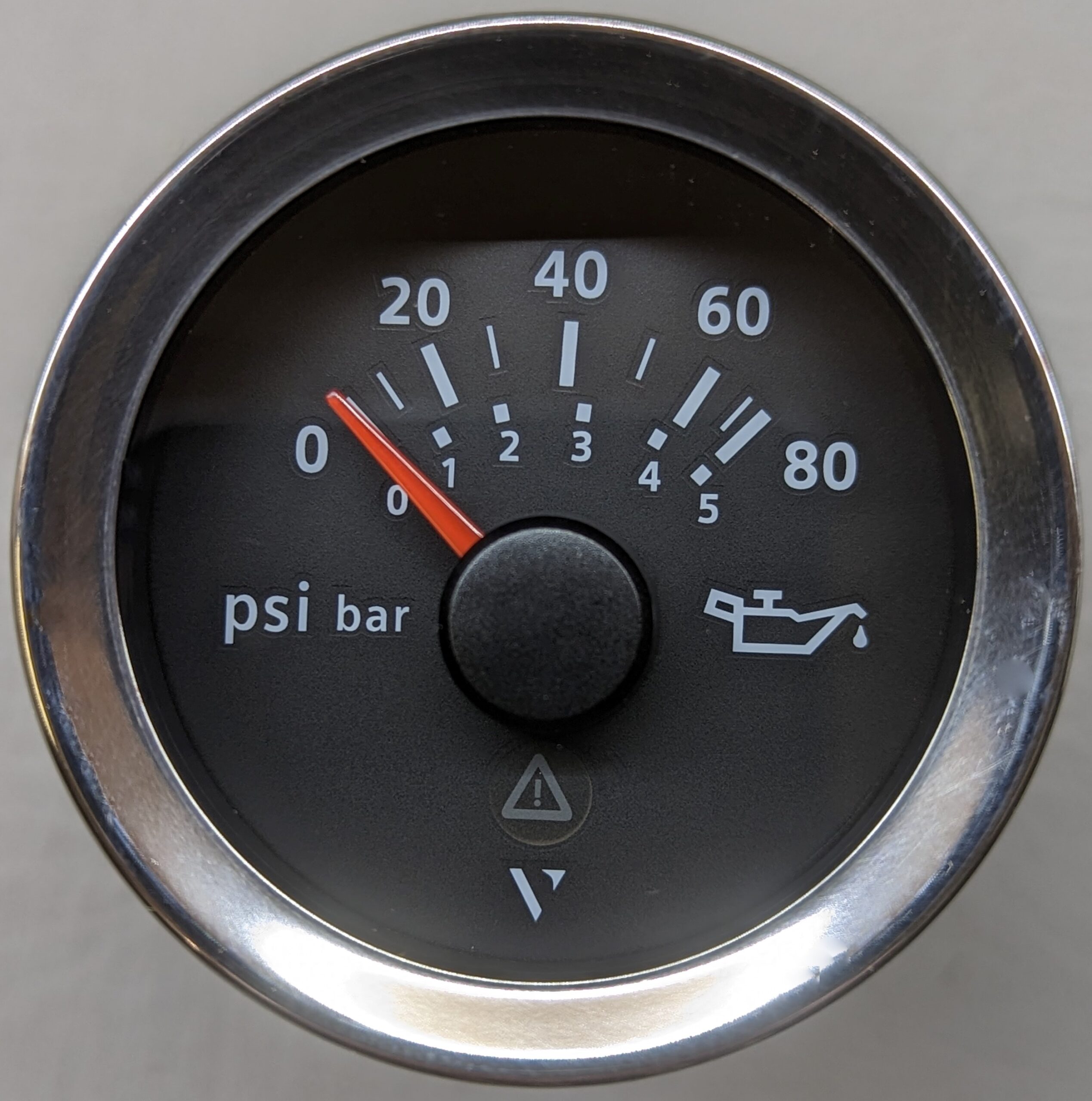 View Line Cockpit Glass Engine Oil Pressure Gauge (80 PSI / 5 BAR) Black Dial w/Stainless Steel ...