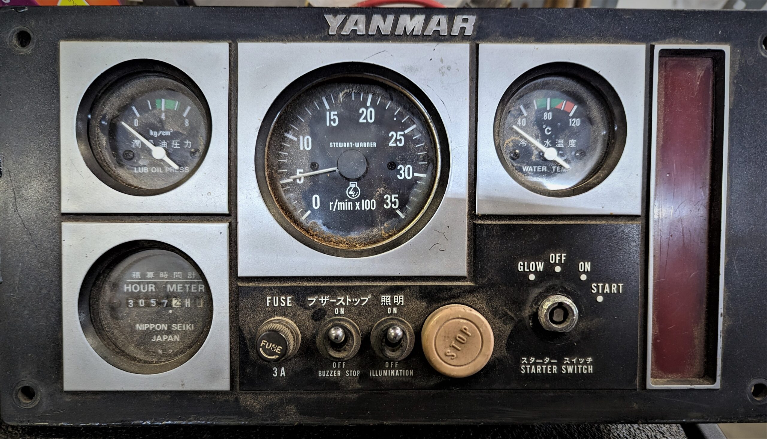 YANMAR Four Gauge Instrument Panel (Premier) Black Dial w/Stainless ...