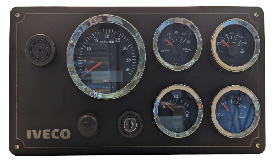 Iveco Diesel Instrument Panel – 5 Cockpit Gauges | AC DC Marine Inc. Marine Electric & Engine ...